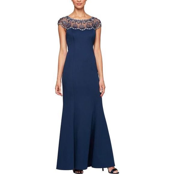 Alex Evenings | Dresses | Alex Evenings Womens Navy Embellished ...